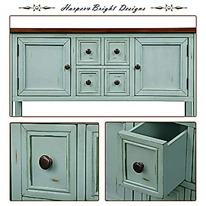 NORAN Buffet Sideboard Distressed Console Table with Bottom Shelf,Cambridge Series 46" L x 15" W x 34" H Retro Design Wooden American Homes Collection Table (Antique Blue)