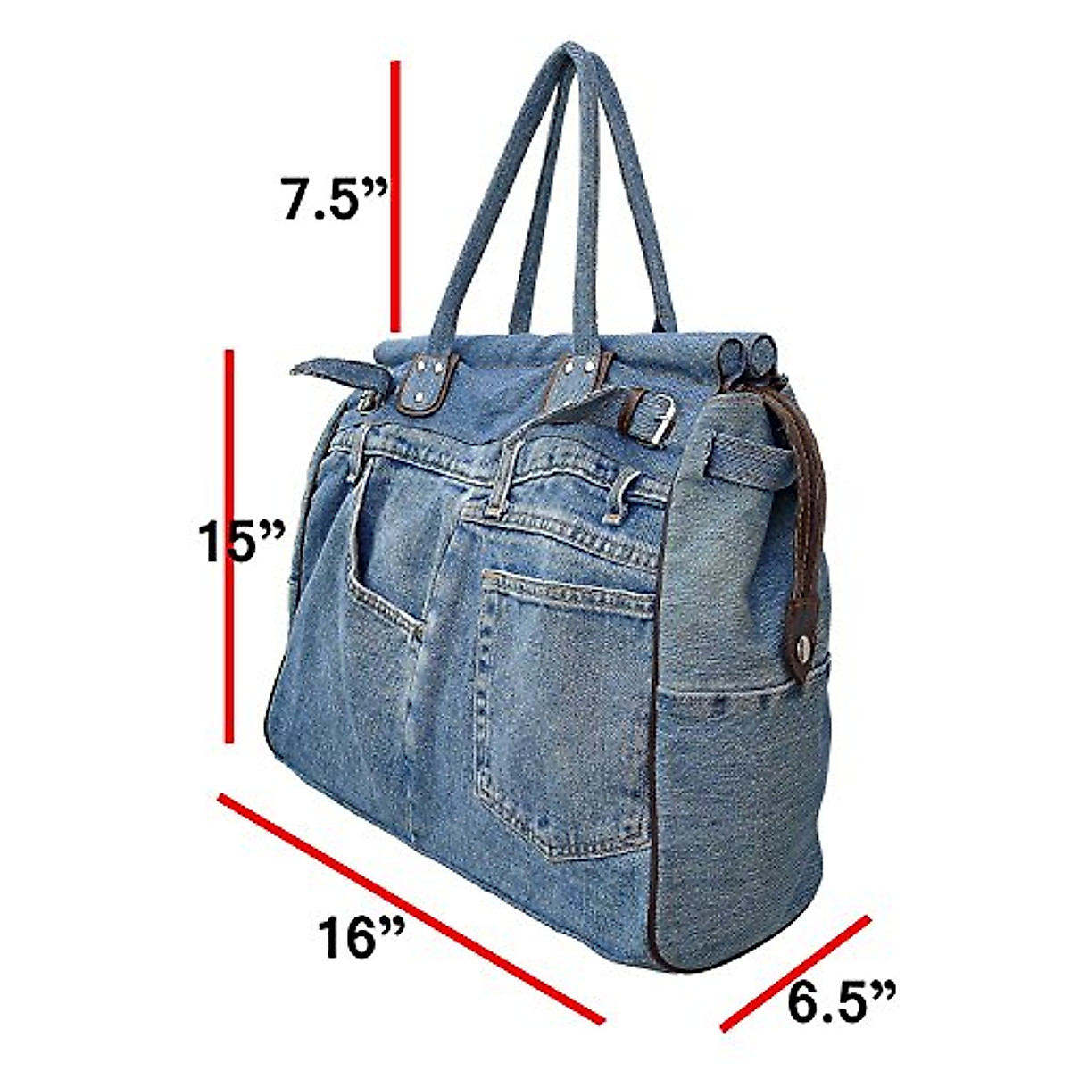 Bijoux De Ja X-Large Blue Denim Double Top Handle Tote Shopper Handbag Purse for women