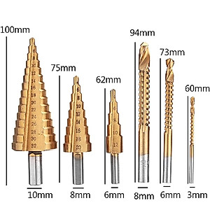 MLYZ 6PCS High-Speed Reaming Pagoda Sawtooth Set,Titanium Plating Drill Bit Set with Box,Multiple Hole Stepped Up Bits for DIY (Box)