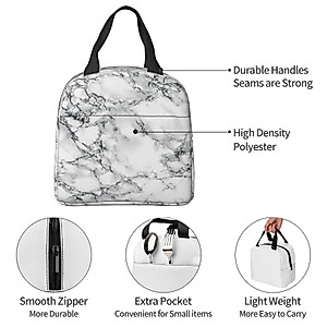 Fiokroo Lunch Bag Insulated Marble Texture Black And White Lunch Box Reusable Lunch Tote Bag For School Work College Outdoor Travel Picnic, 6l