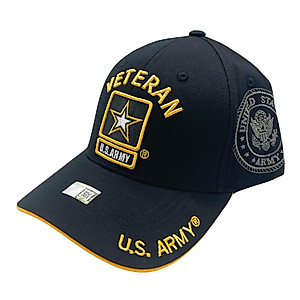 US Army Official Licensed Premium Quality Military Baseball Cap (US, Alpha, One Size, Black (Veteran Square Logo))
