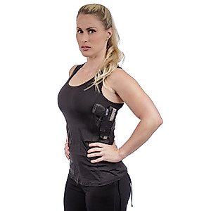 CCW Tactical Holster Shirt Tank Top Concealed Carry & Workout, Moisture Wicking, Right/Left Black