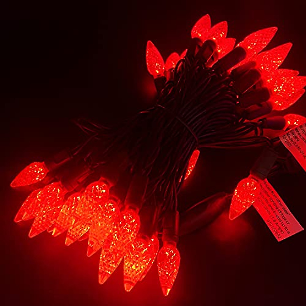 UL Listed 50 Count C6 Led Christmas Lights,C6 Strawberry Lights Bulbs,Outdoor Led String Lights for Garden Patio Trees Decoration,17 Feet Green Wire (Red Color)