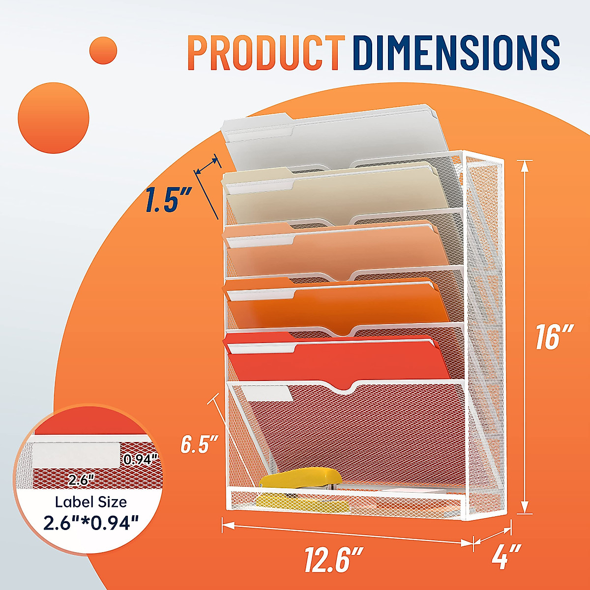 SUPEASY 6-Tier Wall File Organizer Hanging Wall File Holder for Papers, Folders, Files Clipboard & Magazine Organization Great for Office Home, White