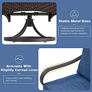 EROMMY Patio Dining Chairs Set of 4, Outdoor Swivel Rocker Patio Chairs with Cushion, Wicker Patio Chairs for Garden, Backyard, Balcony, Blue