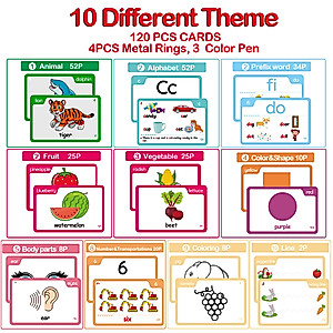 120 PCS, 236 Pictures Alphabet Flash Cards for Toddlers 2-8 Years, Toddler Flash Cards, Phonics Words Flash Cards, with Animals, Fruits, Vegetables, Numbers, Phonics, Alphabet, Drawing, Writing