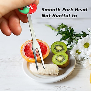 SXunacou Fruit Fork, Fun Cute Cartoon with Ceramic Storage Box Holder Stainless Steel Food Pick Forks for Home Household (A)