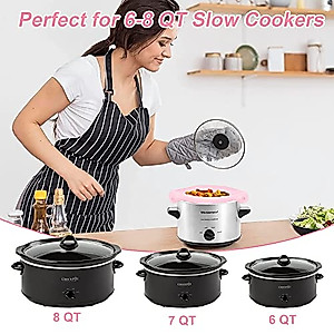 2 Pack Foldable Silicone Slow Cooker Liners, Reusable Crock Pots Silicone Liner Fit 6-8 Quarts Crockpot Leakproof Easy Clean Bags Divider for Oval or Round Pot (Pink+Yellow)