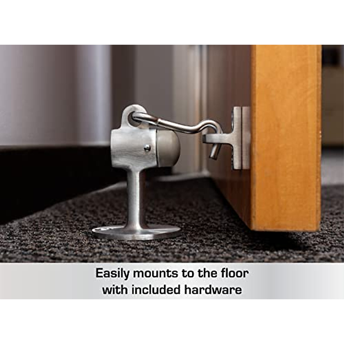 BRINKS Commercial - Floor Door Stop with Holder, Satin Chrome Finish - Non-Obtrusive Option to Protect Doors and Walls