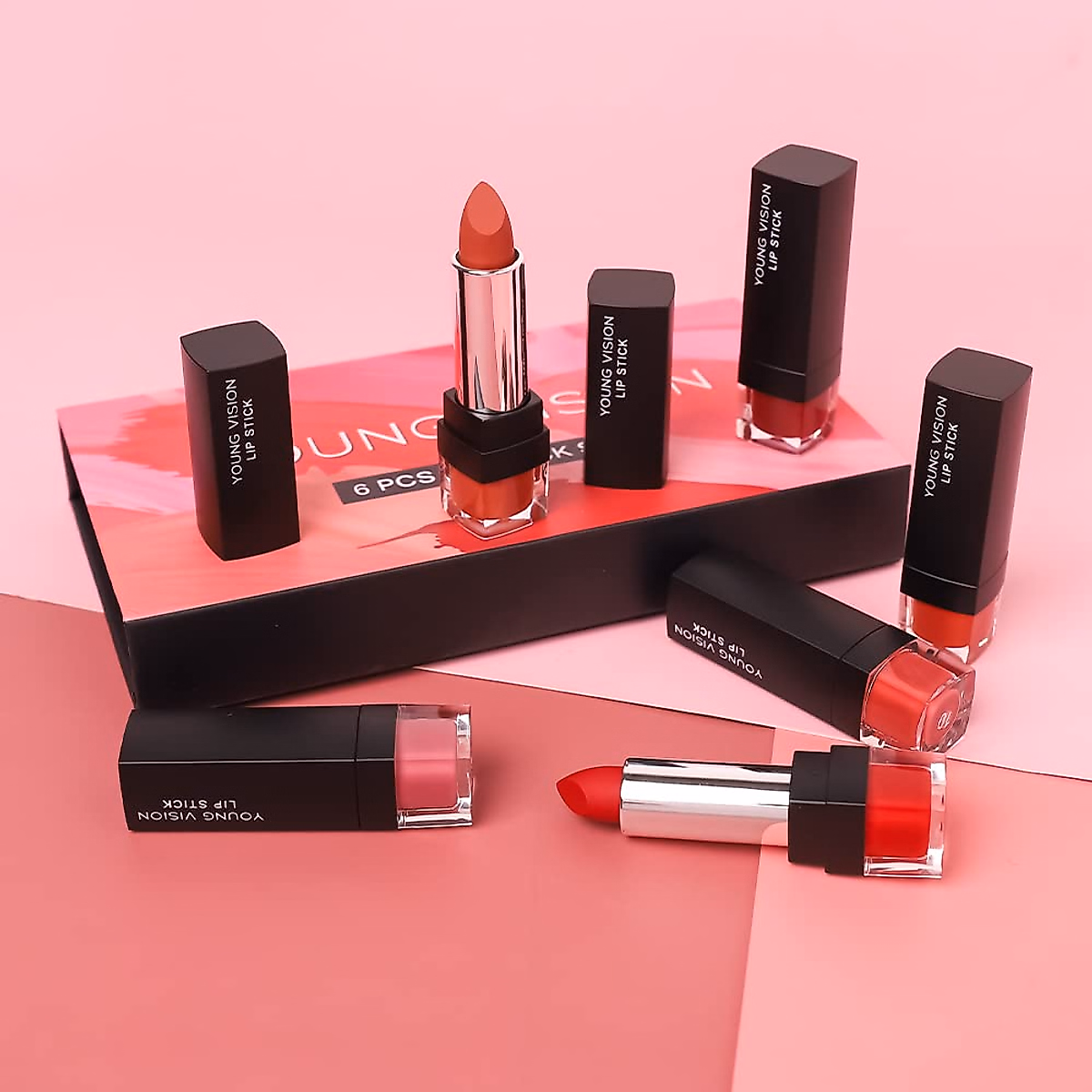 YOUNG VISION Classic Colors Lipstick, Lip Stick Bundles Gift Box Set, Matte Nude Finish, Retractable, 6 Packs