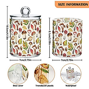 ALAZA 4pcs Mushroom Leaf Qtip Holder Dispenser 14 oz Bathroom Storage Clear Apothecary Jars Containers Cotton Ball,Cotton Rounds,Floss Picks, Hair Clips, Food