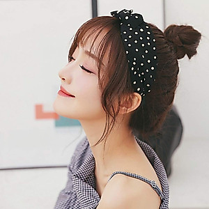 2Pcs Polka Dot Print Bowknot Headband Wide Band Cloth Hairbands Hair Hoop Headwrap Hair Accessories for Women Girls, DuoGo-140