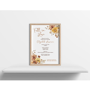 Fall Bridal Shower Invitations Wedding Invites Fall in Love Autumn Floral Flowers Orange Yellow Couples Shower Customized Personalized Custom Printed Cards (12 count)