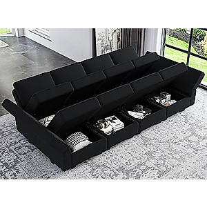 Belffin Modular Sectional Sofa with Storage Chaises Sectional Sleeper Sofa Couch 8 Seat Sectional Sofa Bed Black