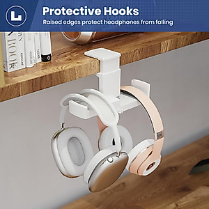 Dual Headphone Stand Holder - EURPMASK 2 in 1 PC Gaming Headset Hooks, 360 Degree Rotating Headphone Hanger with Adjustable Clamp & Cable Clip Organizer, Headset Mount Under Desk Earphone Clamp-White