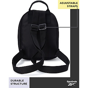 Reebok Women's Backpack - Lightweight Mini Essential Backpack - Small Casual Travel Bag, Black With Rose Gold Logo
