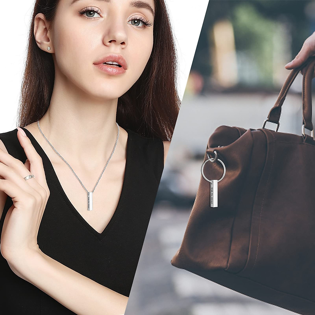 abooxiu Cube Urn Necklace for Ashes Cremation Jewelry/Keychain for Ashes Stainless Steel Memorial Keepsake Pendant for Men Women Pets- With Me Always