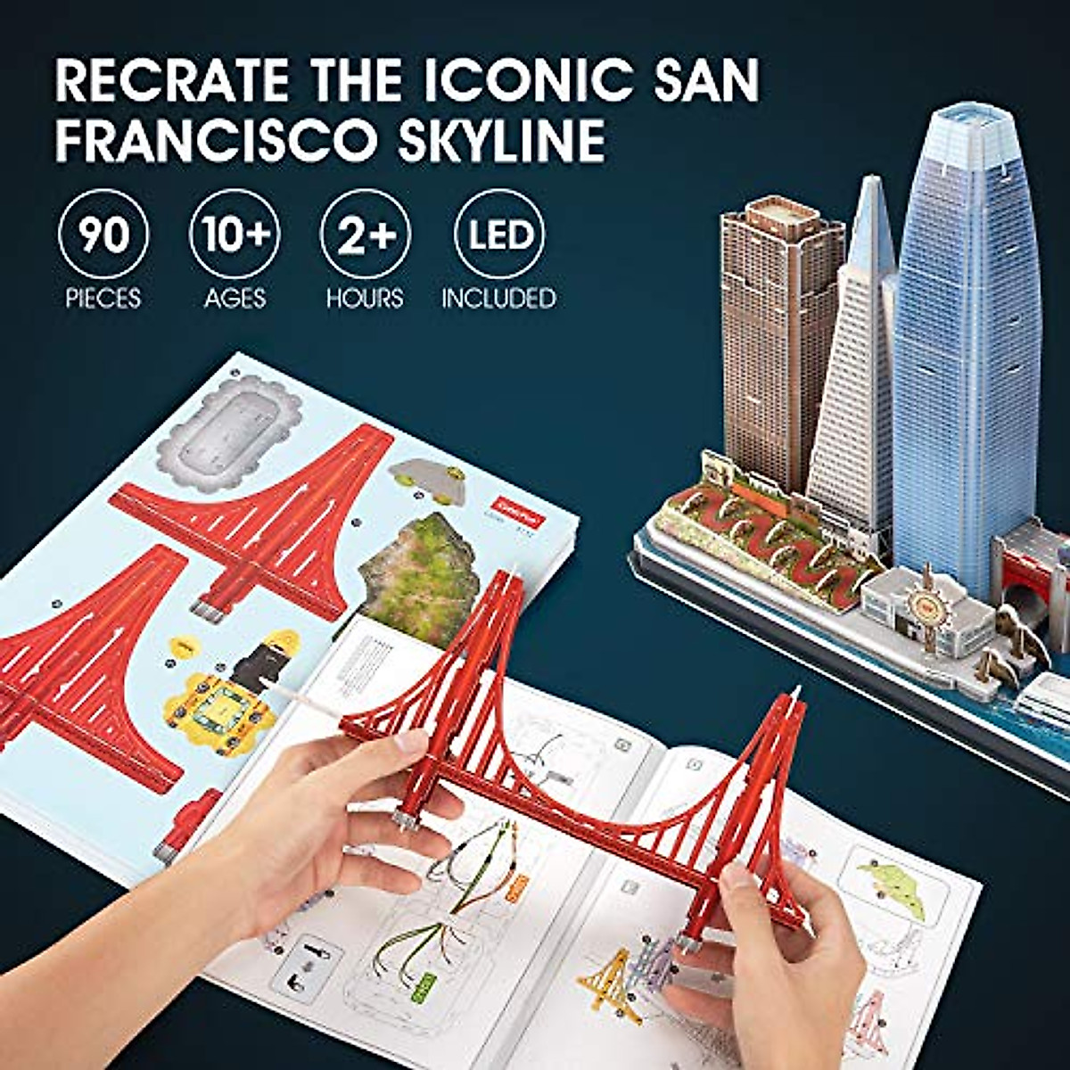 CubicFun 3D Puzzles for Kids Ages 8-10 LED San Francisco Cityline, Arts and Crafts for Kids Ages 8-12 STEM Projects for Kids Ages 8-12 Gifts for 8 Year Old Toys for 8 Year Old Girls Architecture