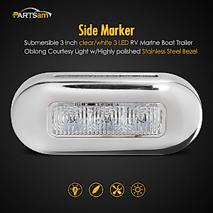 Partsam 4pcs 3" LED Oblong Stainless Courtesy Light Submersible Yacht Marine Boat Deck Lights, Walkways Step storage Led Interior Exterior courtesy Lights lighting, Suface Mount, 12V