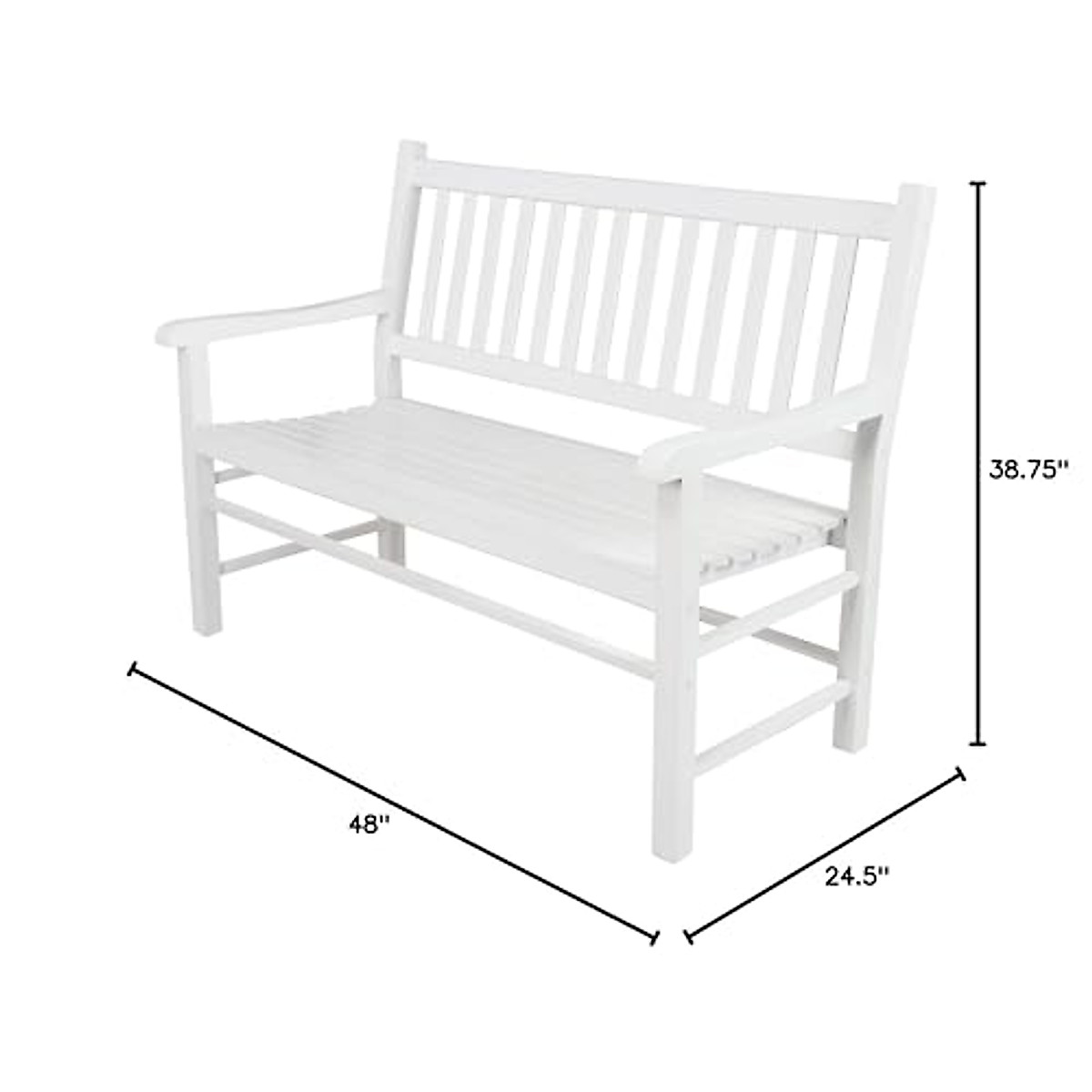 Shine Company Eden Outdoor Wood Garden Bench for Front Porch, Entryway, 24.5" D x 48" W x 38.75" H, White