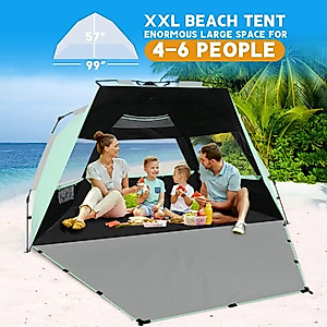 SEBOR Beach Tent, Deluxe XL Pop-up Beach Tent for 4-6 Person, UPF 50+ with Dark Shelter Technology, Easy Set Up and Portable Beach Tent Sun Shelter (Mint Green)