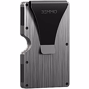 Bemmo Slim minimalist Credit Card wallet with Money Clip aluminum metal holder RFID Blocking carbon fiber, Great Gift Idea (Brushed Steel)