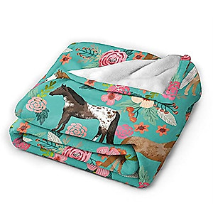 HAZIMCS Flannel Fleece Plush Throw Blanket,Horses Floral Horse Breeds Farm Animal Pets Flowers Pattern Throw for Spring Recliner, Air Conditioning Blanket Quality Washable 50x40 inch, Black