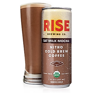 RISE Brewing Co. Oat Milk Mocha Nitro Cold Brew Coffee, No Sugar Added & No Dairy, Organic & Non-GMO, Low Acidity & Vegan, 7 Fl. Oz. Cans