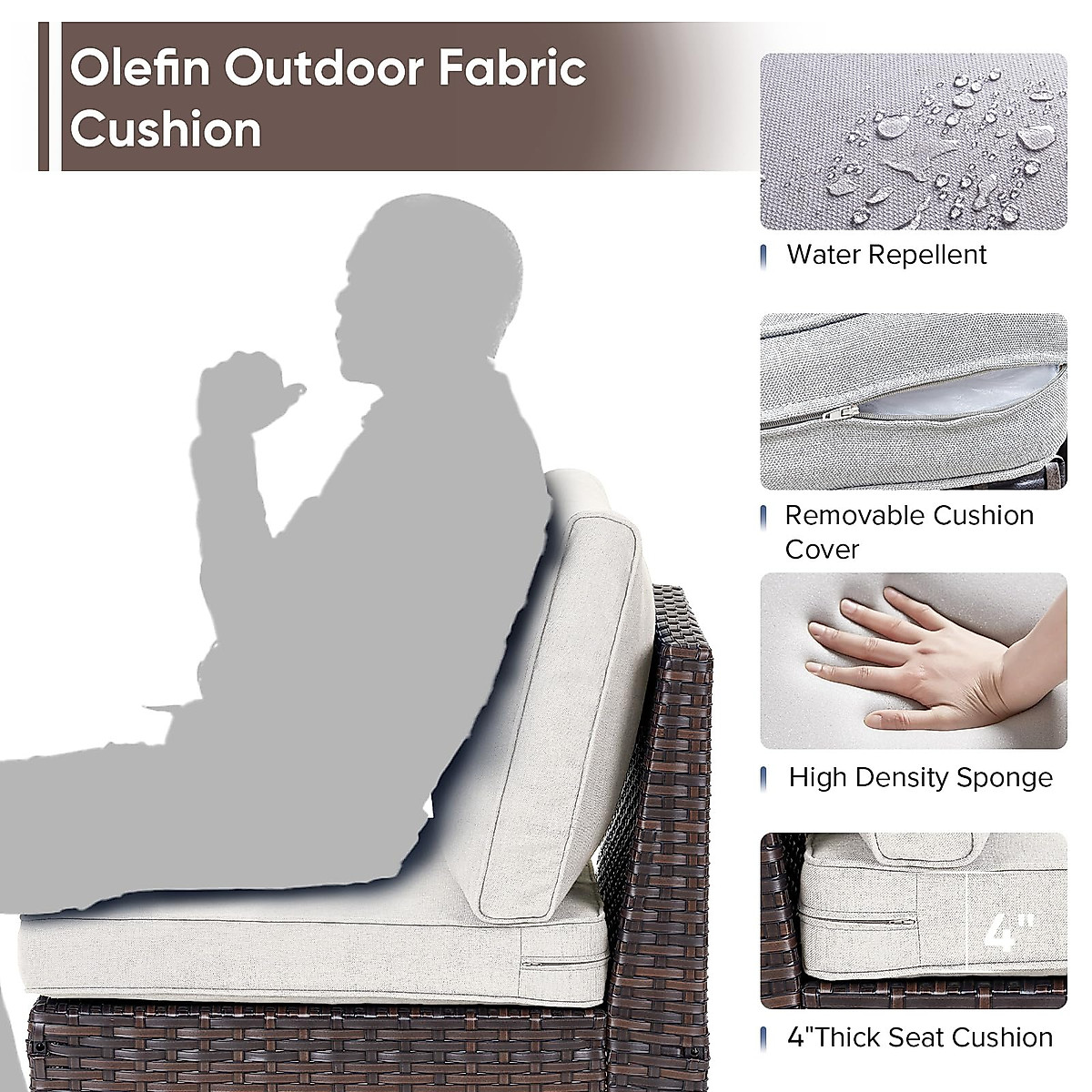 HUMMUH 8 Pieces Patio Furniture,Outdoor Modular Sectional Couch Swivel Rocking Chairs with Ottomans,All Weather PE Wicker Patio Conversation Sets for Garden Porch Backyard