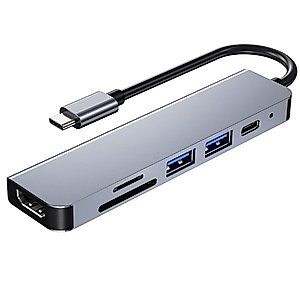 6 Ports SD Card Slot/USB Port Type-C Laptop USB Hub Card Reader Adapter 4K HDMI Accessories