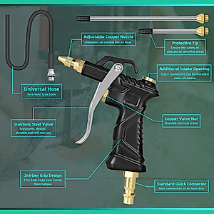 Industrial Air Blow Gun with Brass Adjustable Air Flow Nozzle, Steel Air Flow Extension, and Blow Hose, Pneumatic Air Compressor Accessories Tool Dust Cleaning Air Nozzle Blow Gun (Black)