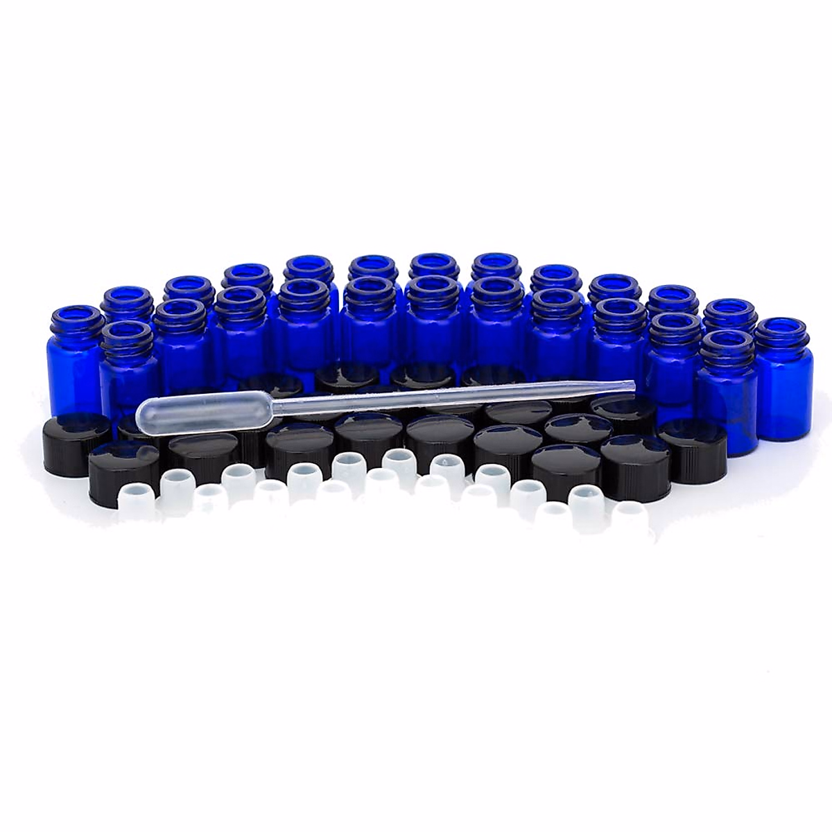 ZEJIA Essential Oil Bottles, 2ML Mini Glass Oil Bottles, 24 Packs Oil Vials Sample Bottles, Anointing Oil Bottles with Black Caps, 2 Droppers