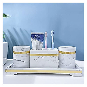 YAYA2021-SHOP Soap Bottles 4-Piece Bathroom Countertop Accessories Set - Toothbrush Holder Mouthwash Cups and Tray, Marble Imitated Resin (Black Gray) Soap Dispenser (Color : White)