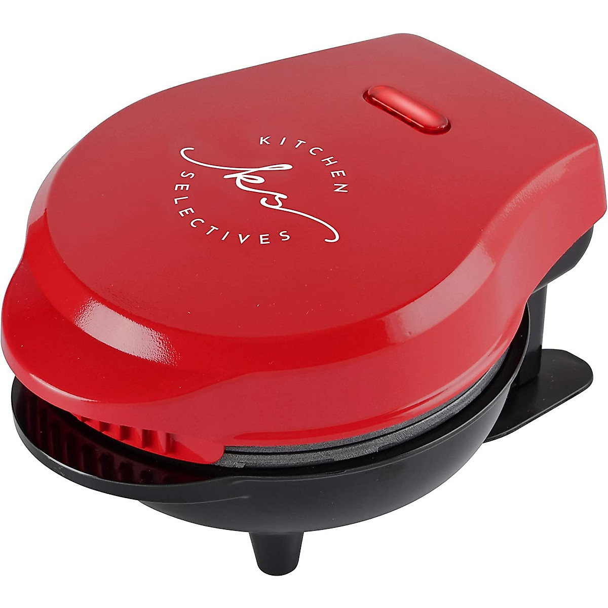 Kitchen Selectives Mini Waffle Maker By Select Brands - Classic Waffle Iron for Traditional, Savory or Dessert Waffles - Features Non-Stick Coating - 4 Mini Waffles, Red