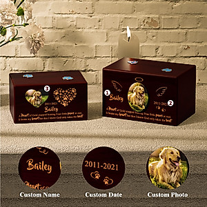 Bemaystar Pet Urns for Dogs Ashes - Custom Pet Ashes Keepsake Box, Personalized Pet Cremation Photo Urn, Wooden Pet Memorial Funeral Urns Box, Loss Pet Gift for Pet Lovers Medium 0-72lbs
