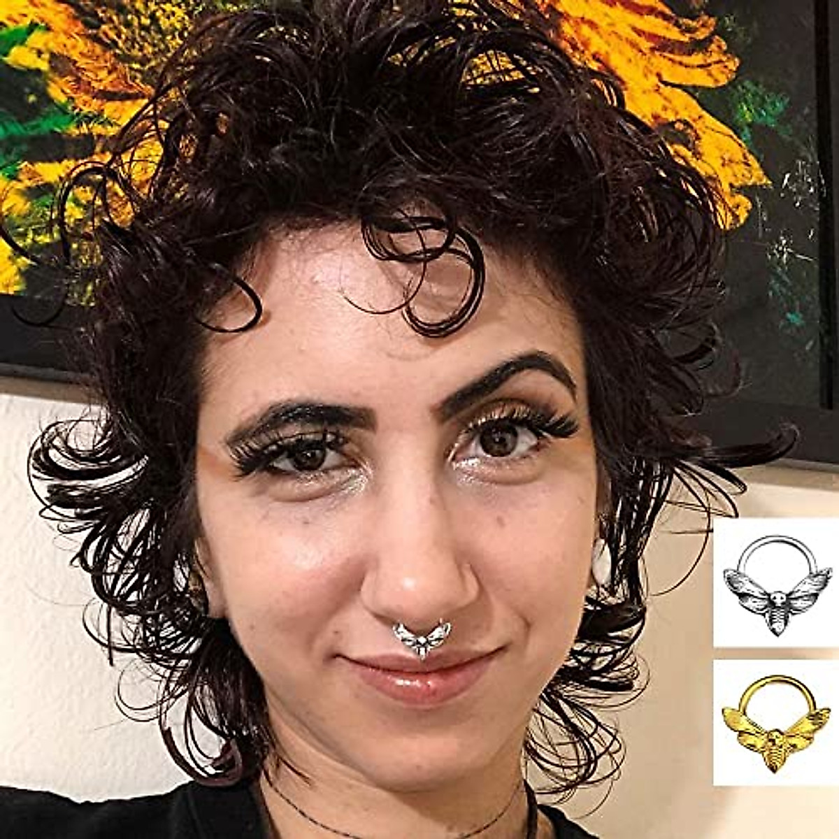 2pcs Single Fashion Piercing Women Alloy Moth C Shaped Gold And Silver Nose Ring