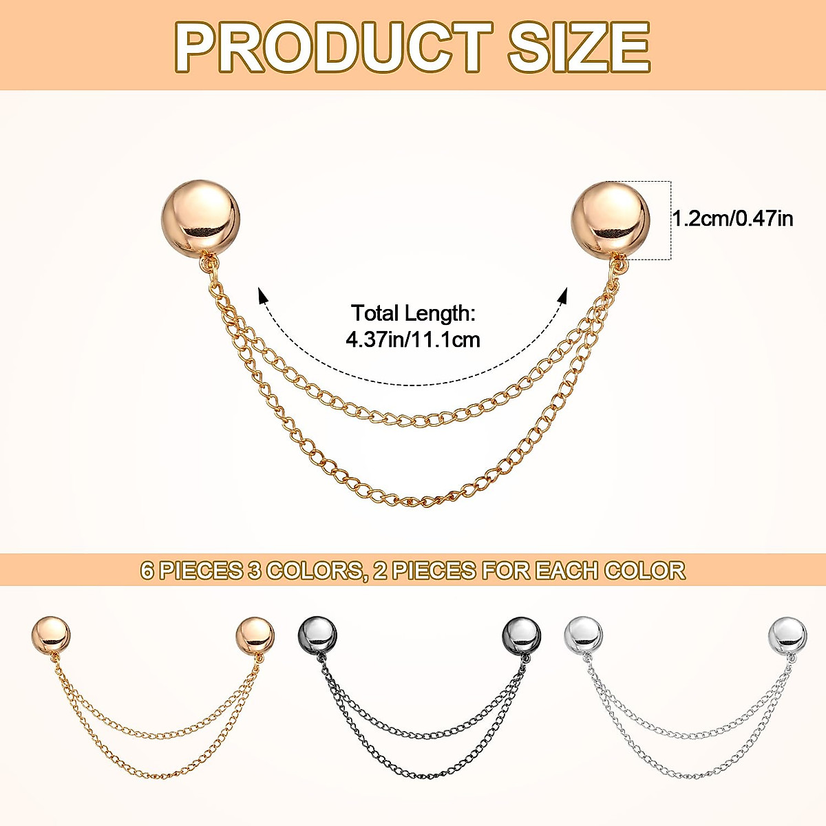 6pcs Magnet Clothing Pins, Metal Magnetic Clothing Clips with Chain Multi-Use Strong Magnet Pin Magnetic Button Clips for Fixing Hem of Hijab Clothes Long Pants Legs Sleeves of Shirts(Round Style)