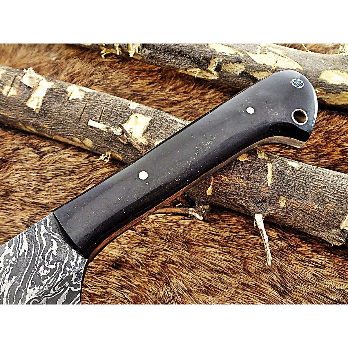8.5 Inches long custom made Damascus steel hand forged Paring Knife, kitchen knife 4" full tang blade, Natural Buffalo Horn scale inserting hole (Black)