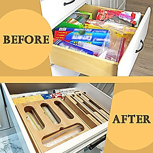 Headley Tools Ziplock Bag Organizer, Bamboo Organizer- Food Bags Container for Kitchen Drawer Baggie Dispenser & Holder Compatible with Gallon, Quart, Sandwich and Snack Variety Size Bag