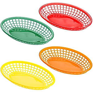 Kingrol 48 Pack Oval Fast Food Baskets for Parties, Carnivals, Fairs, and Picnic - Colorful Plastic Storage Basket Bins for Home, Office, School