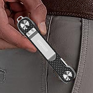 UEDGER Key Organizer Compact Keychain Holder, Minimalist EDC Key Chain with Pocket Clip, Slim Carbon Fiber Smart Key Case, Gift for Father Men Women, Holds 10 Keys and Car Key Fob
