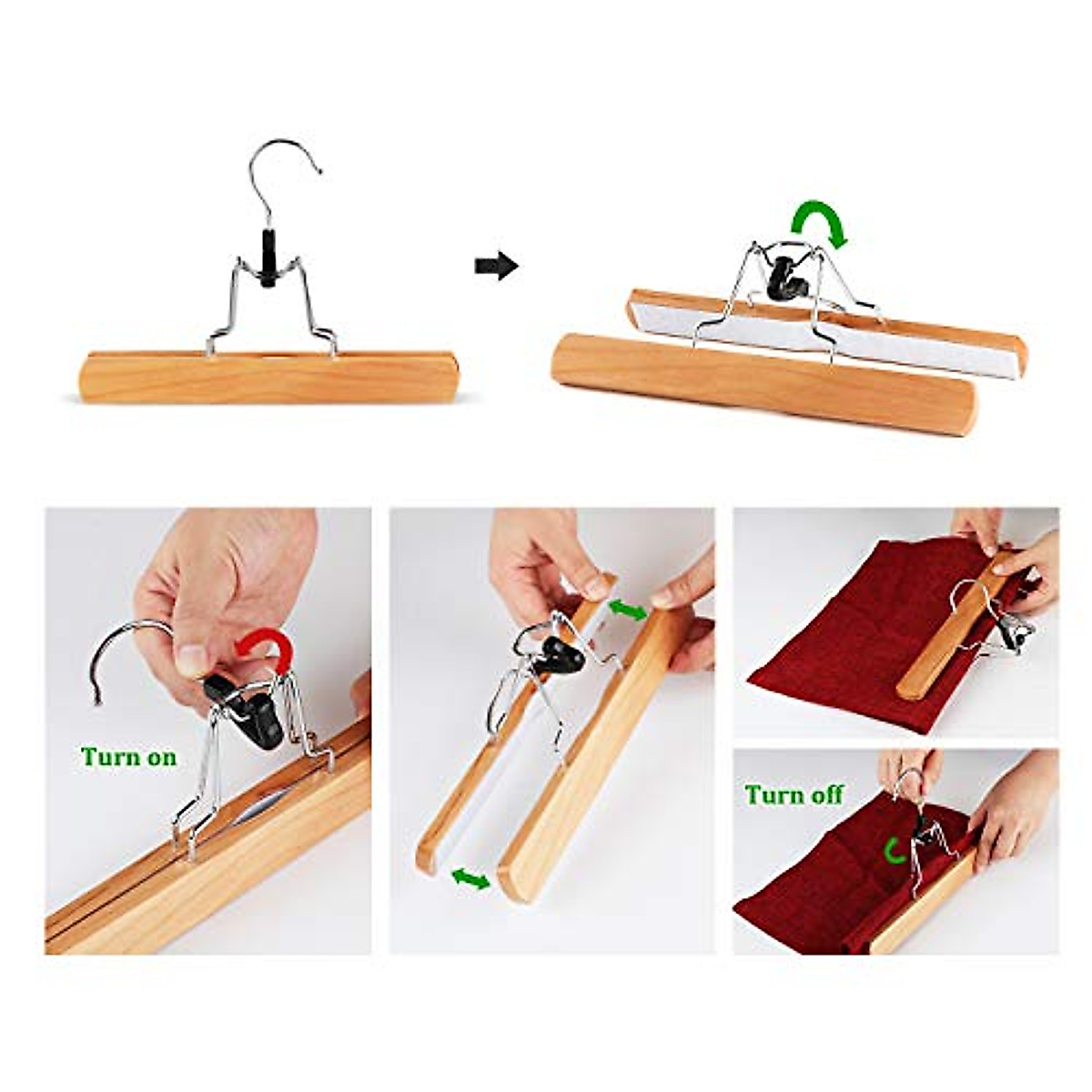 Wooden Pant Hangers, Lemonfilter 12 Pack Pant Hangers Wood with Non Slip Padded Velvet, Non Slip Pants Pangers with 360° Swivel Hook, Natural Wooden Dress Pants Hangers for Men, Skirts, Trousers, Wigs