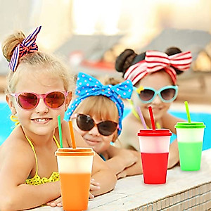 FIEKEICC Color Changing Cups with Lids and Straws,10Pcs 12oz Plastic Cups Reusable Tumbler with Lid and Straw,Clear Ice Cold Drinking Cup for Adults Kids Women,Summer Coffee Tumblers Party Cup
