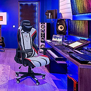 Homall Gaming Racing Office High Back PU Leather Chair Computer Desk / Video Game Chair Ergonomic Swivel Chair with Headrest and Lumbar Support (Black&White)