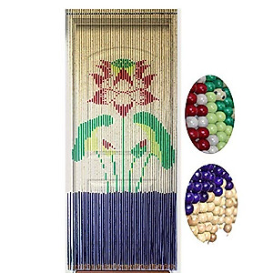 OKUOKA 31/35/39/43 Strands Beaded Door Curtains for Doorways Wood Bead String Curtain for Room Dividers Home Lotus Flower Decoration Handmade, Size Customizable (Size : 35 Strands-100x180
