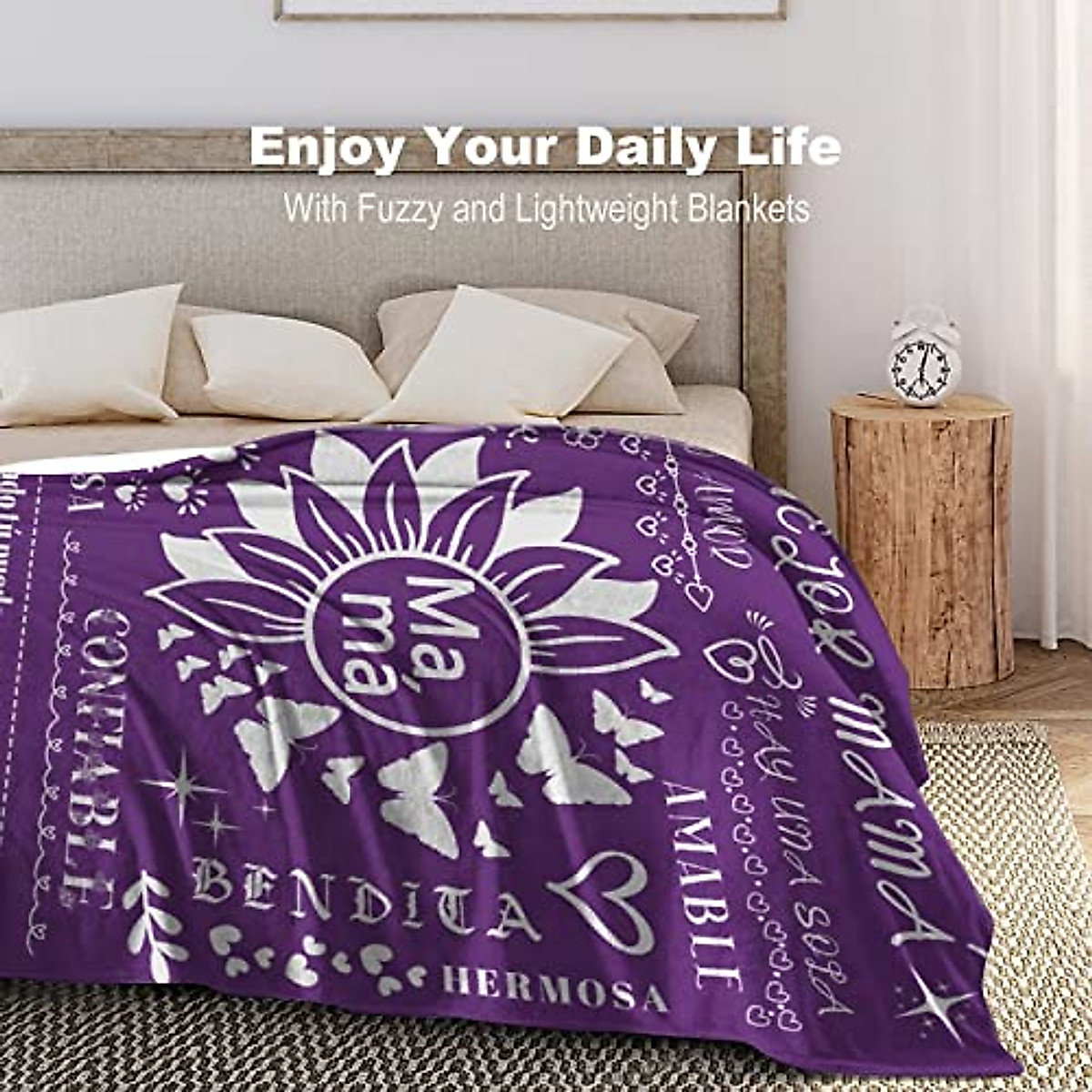Mercuryelf Spanish Mom Blanket Gift, 40"x50" Flannel Fleece Blanket Throw, Feliz Dia de las Madres Regalos para Mamá en Español with Words of Encouragement,Hispanic Gifts for Mom from Daughter