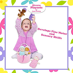 June Garden My First Basket Plush Baby Doll Set - Includes 1 Basket and 4 Multicultural Soft Plush Babies with Emotional Expressions for Infants and Toddlers Birth and Up