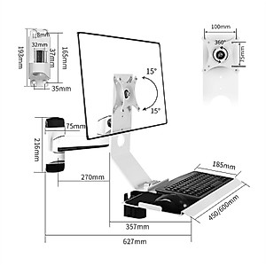 Monitor Stand for Heavy Duty Wall Mount Workstation - Full Motion Standing VESA Mount Arm, Adjustable Mechanical Monitor Stand with Keyboard Tray Arm, Ergonomic Wall Mounted Desk Monitor Arms Stand