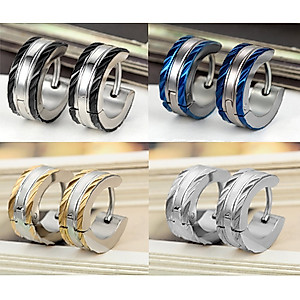 Aroncent Stainless Steel 3-8 Pairs Hoop Earrings Men Small Hoop Huggie Hinged Earrings Set for Men Women 4mm Gifts