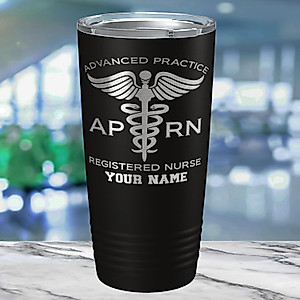 Personalized APRN Advanced Practice Registered Nurse Gift on Black 20 oz Stainless Steel Tumbler with Lid - Insulated Cup - Custom Travel Mug